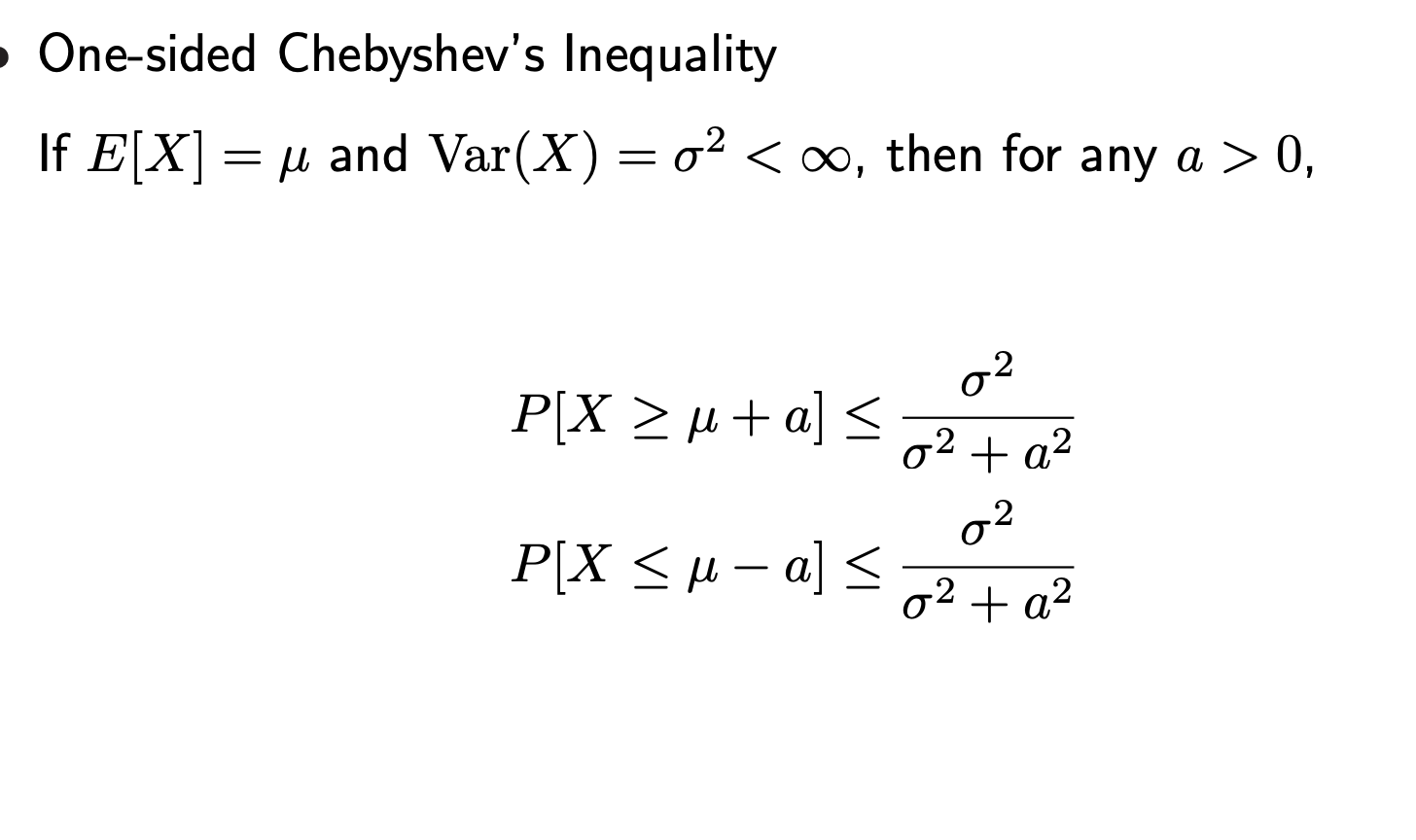 Solved Use the one-sided Chebyshev inequality and the bound | Chegg.com