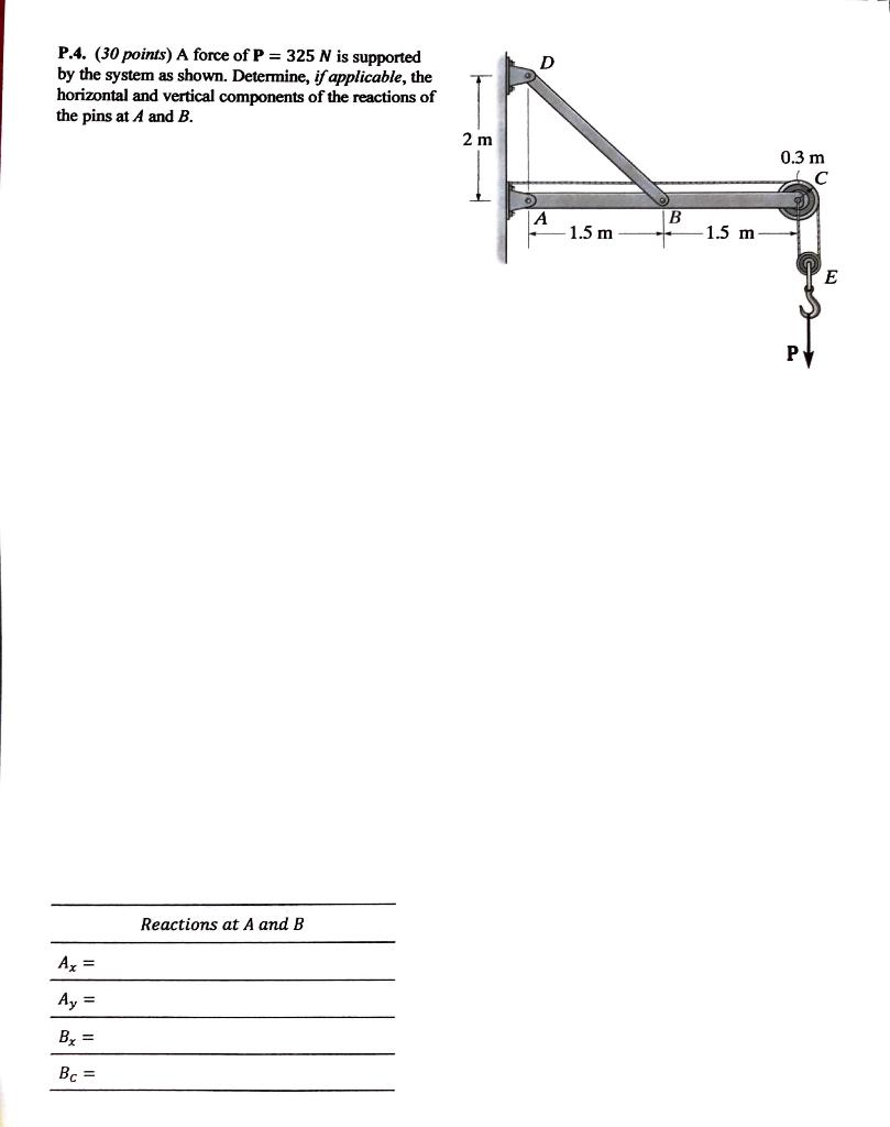 Solved D P.4. (30 points) A force of P = 325 N is supported | Chegg.com