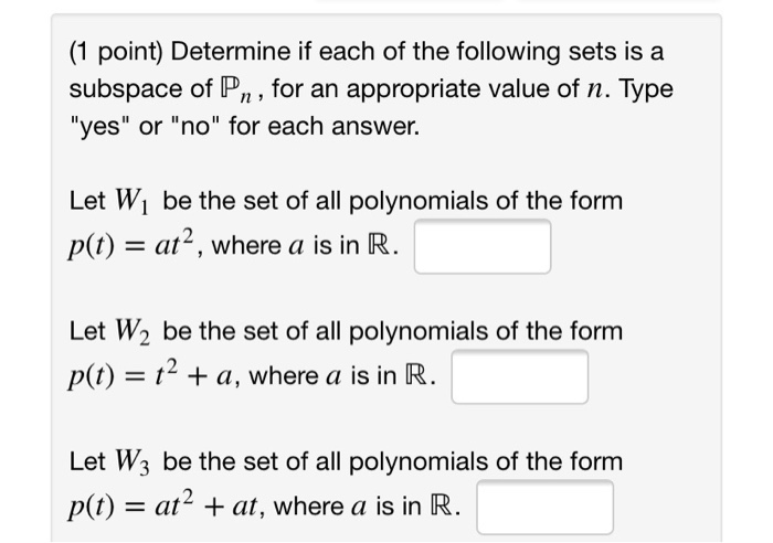 Solved (1 point) Determine if each of the following sets is | Chegg.com