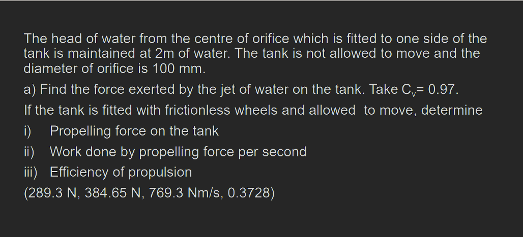 The head of water from the centre of orifice which is | Chegg.com