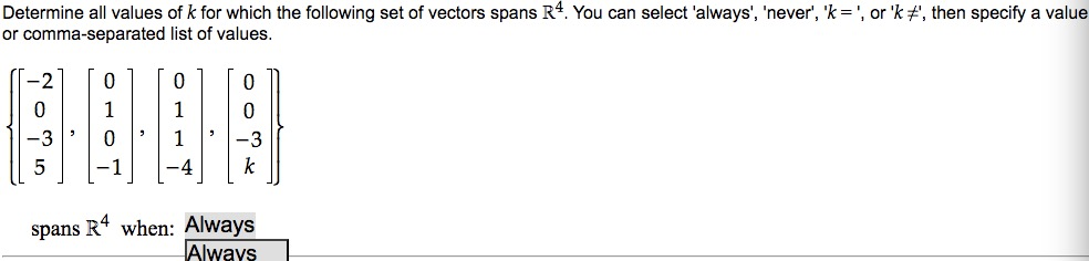 Solved Determine All Values Of K For Which The Following Set