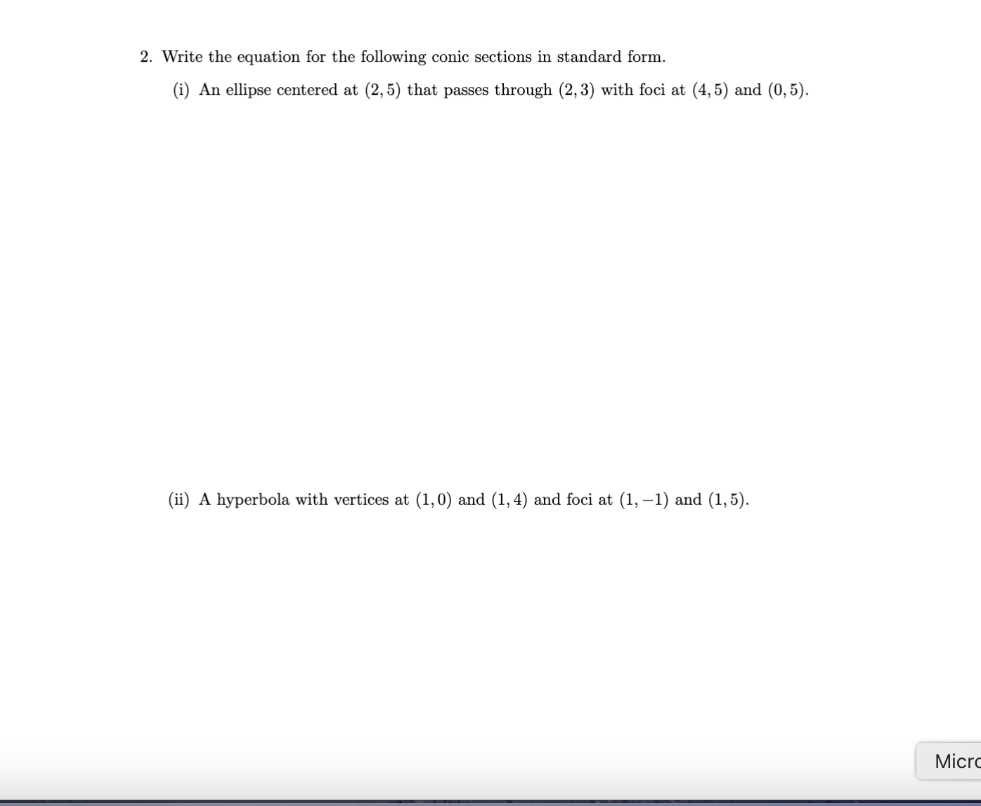 Solved Write the equation for the following conic sections | Chegg.com