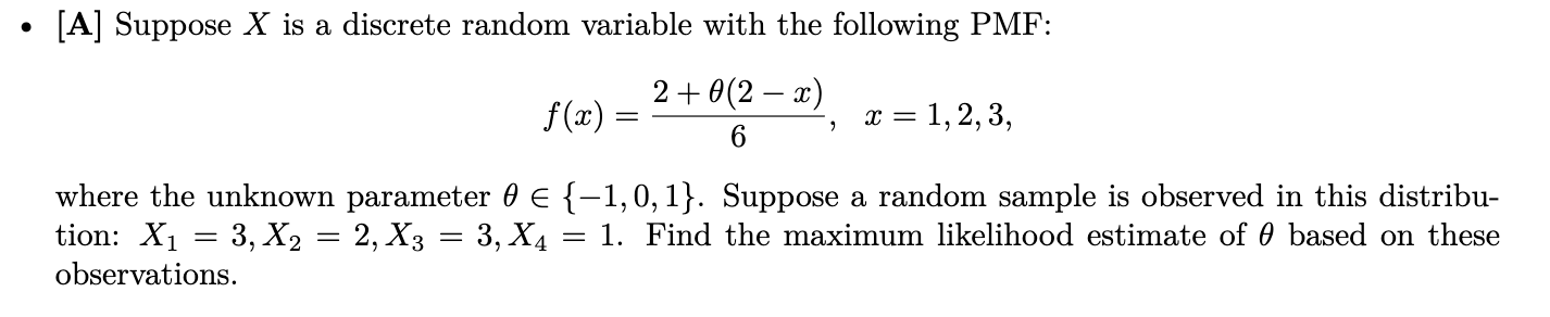 Solved [A] Suppose X is a discrete random variable with the | Chegg.com