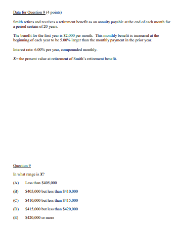 Solved Duta for Question 9 (4 points) Smith retires and | Chegg.com