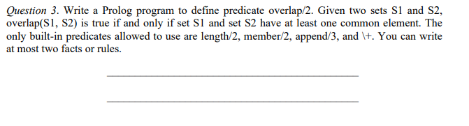 Question 3. Write a Prolog program to define | Chegg.com