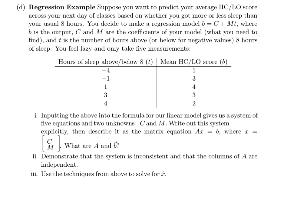 Solved (d) Regression Example Suppose you want to predict | Chegg.com