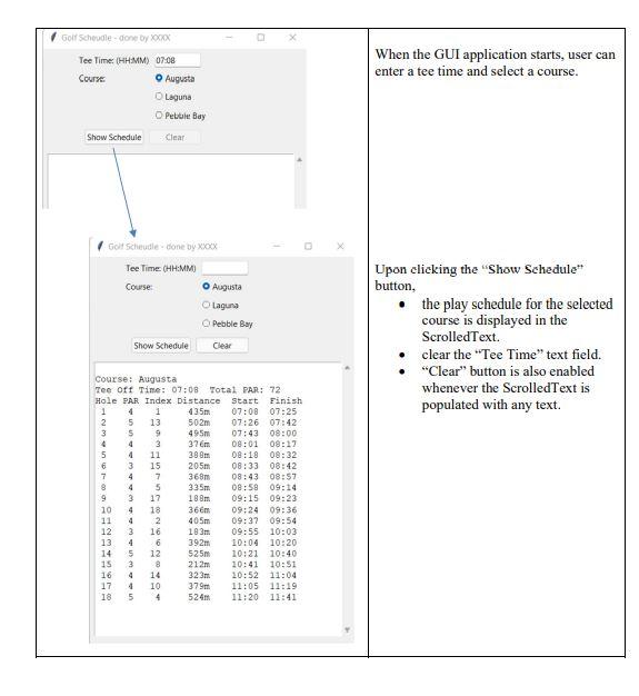 Solved Python: (a) Develop and implement the Golf Schedule | Chegg.com
