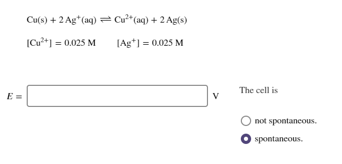 Solved Calculate the cell potential, E, for the given | Chegg.com