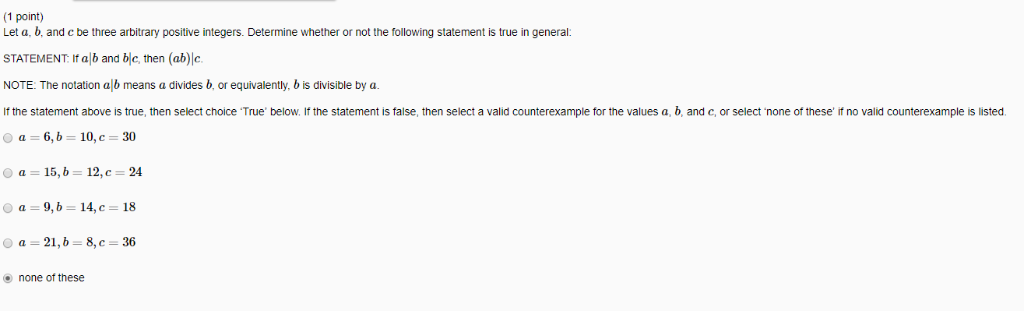 Solved (1 point) Let a, b, and c be three arbitrary positive | Chegg.com
