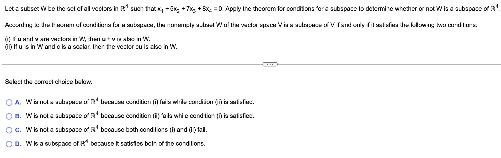 Solved Let a subset W be the set of all vectors in R4 such | Chegg.com
