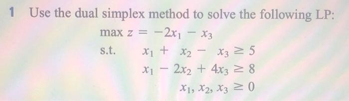 Solved Use the dual simplex method to solve the following | Chegg.com
