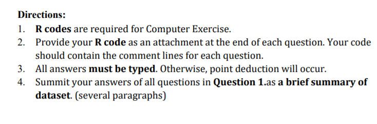 Solved Directions: R codes are required for Computer | Chegg.com
