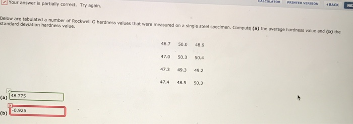 Solved CULATOR PRINTER VERSION BACK Your answer is partially | Chegg.com