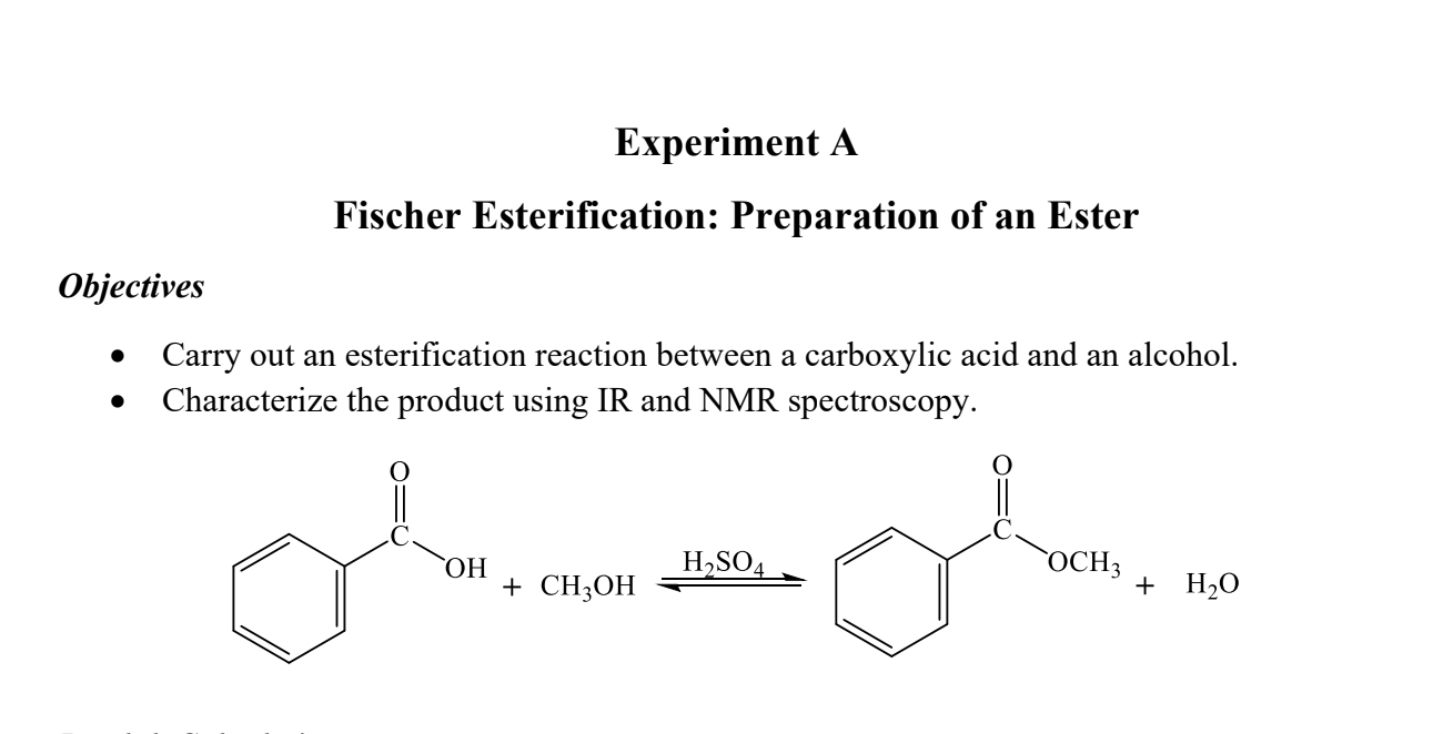 Solved Experiment A Fischer Esterification: Preparation of | Chegg.com
