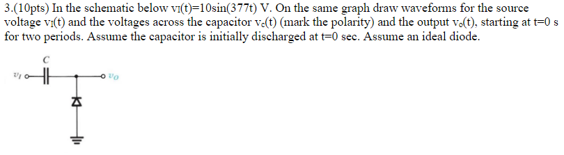 Solved 3. (10pts) In the schematic below vI(t)=10sin(377t)V. | Chegg.com