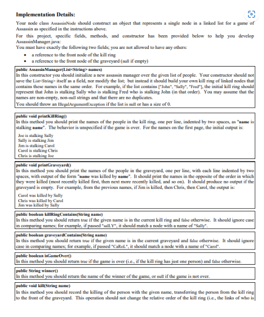 Solved PLEASE ONLY WORK ON THE ASSASSINMANAGER.JAVA | Chegg.com