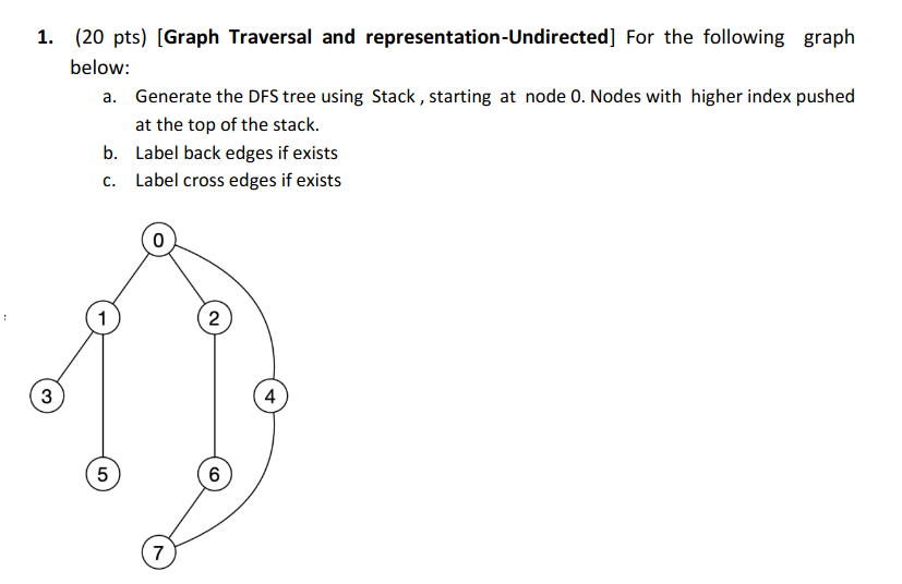 Solved 1. (20 pts) (Graph Traversal and | Chegg.com Solved 1. (20 pts) (Graph Traversal and | Chegg.com