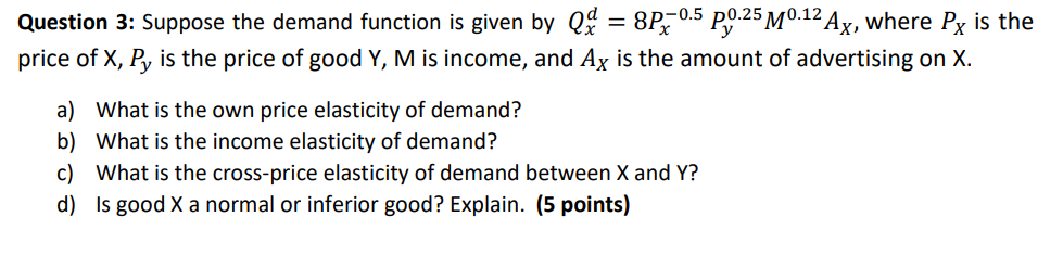Solved Question 3: Suppose the demand function is given by | Chegg.com