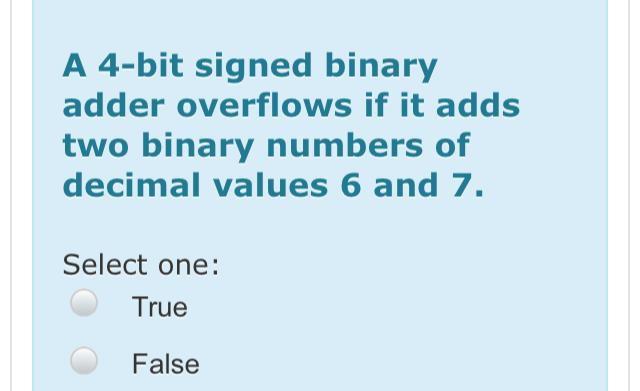 Solved A 4-bit signed binary adder overflows if it adds two | Chegg.com