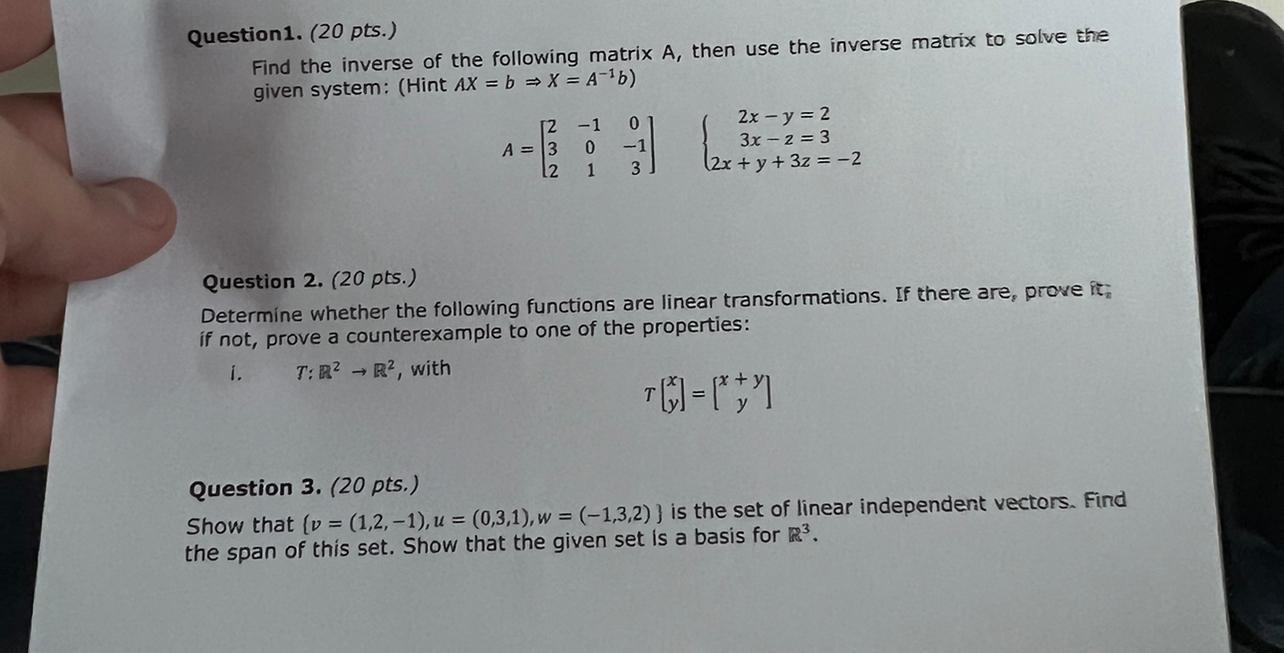 Solved Question 1. (20 pts.) Find the inverse of the | Chegg.com