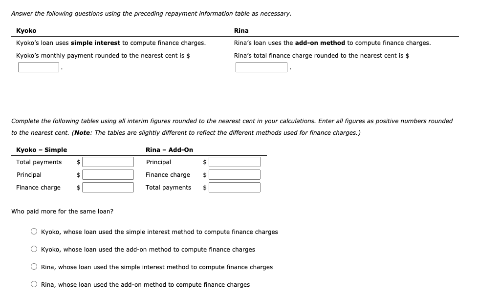 Solved Comparing Loan Payments Using the Simple-Interest and | Chegg.com