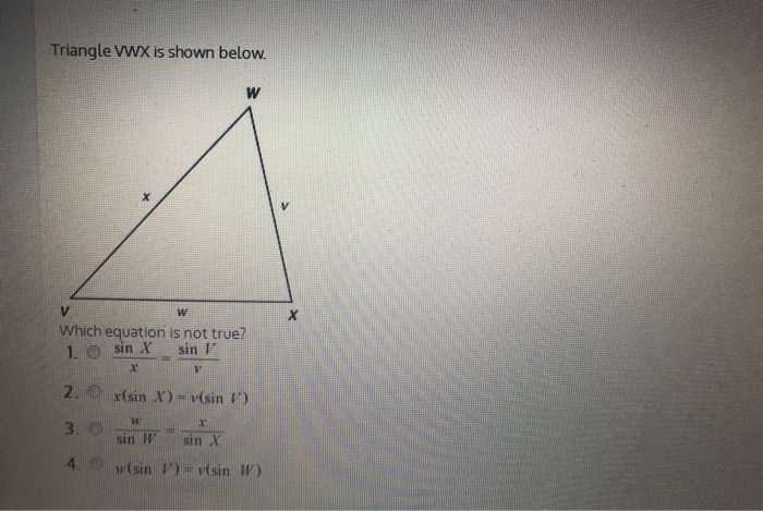 Solved Triangle VWX is shown below Which equation is not | Chegg.com