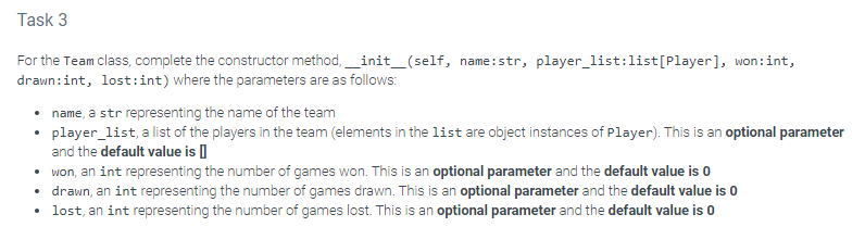 Solved For the Player class, complete the constructor method | Chegg.com