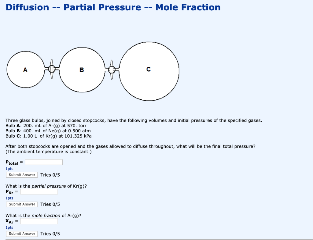 Solved Diffusion -- Partial Pressure -- Mole Fraction Three | Chegg.com