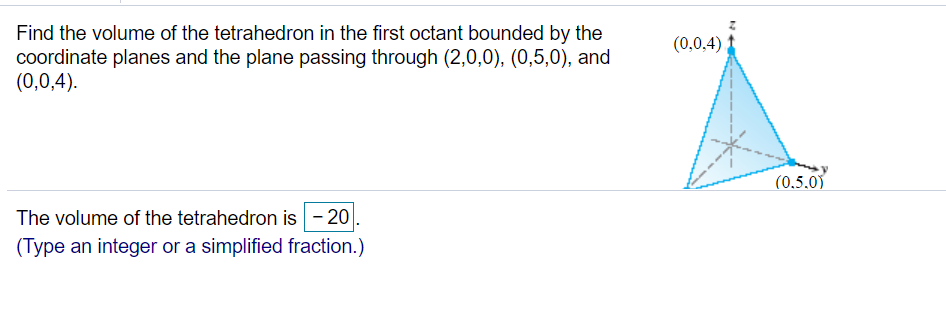 Solved (0,0,4) 1 Find the volume of the tetrahedron in the | Chegg.com