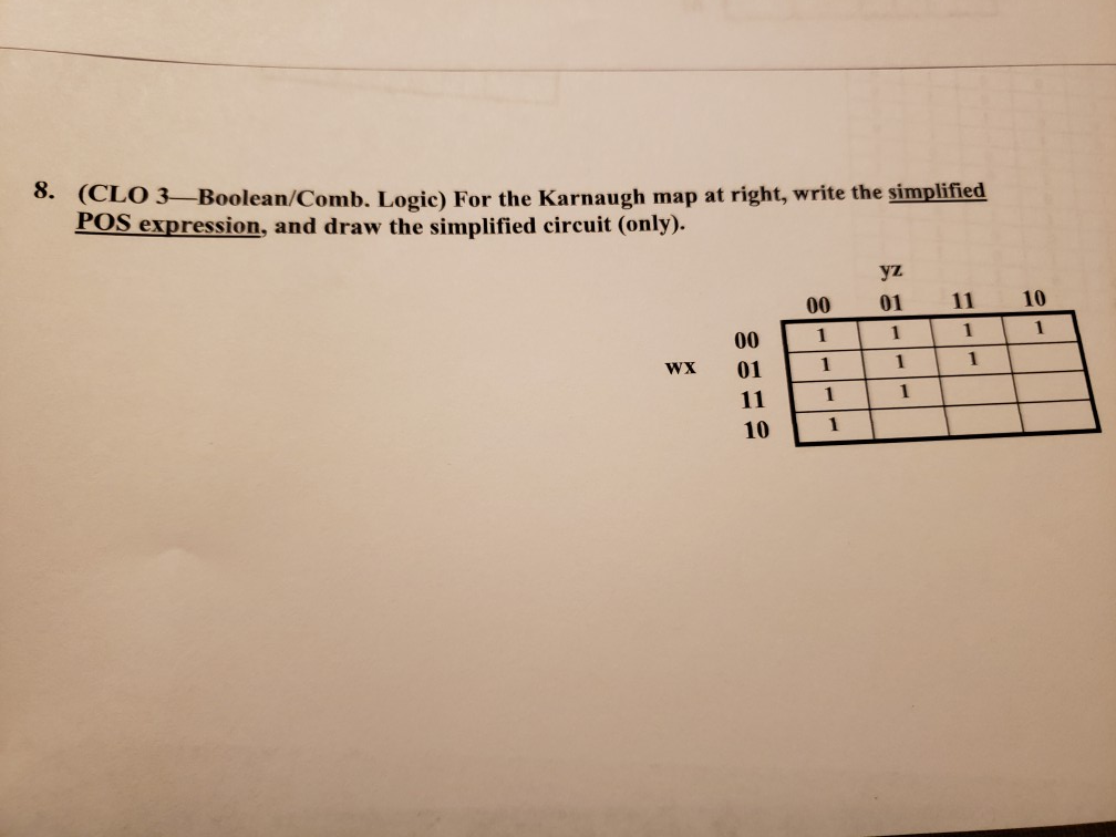 Solved LO 3-Boolean/Comb. Logic) For the Karnaugh map at | Chegg.com