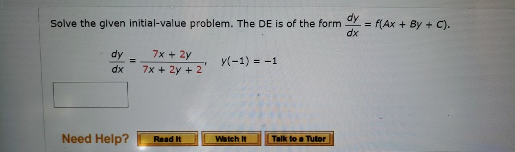 Solved Solve the given initial-value problem. The DE is of | Chegg.com