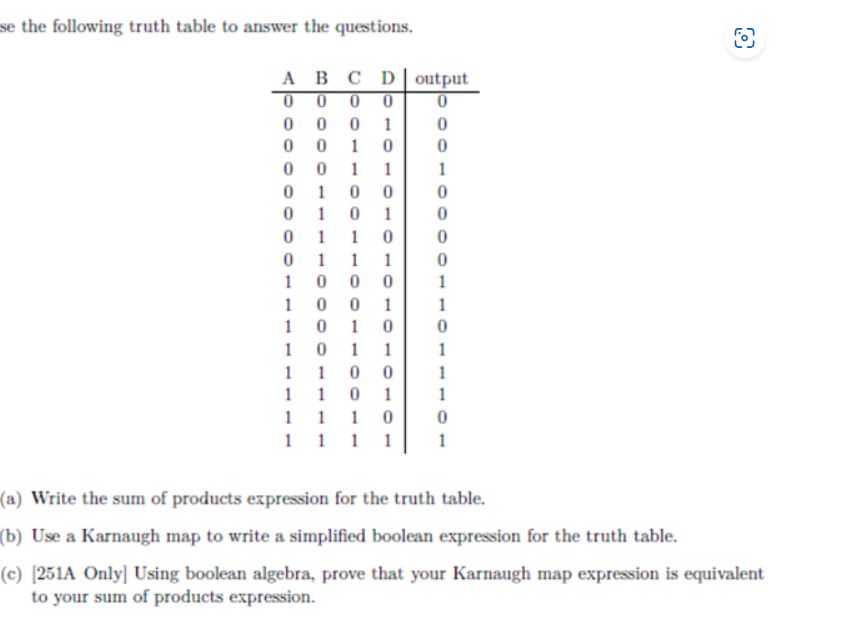 Solved se the following truth table to answer the questions. | Chegg.com