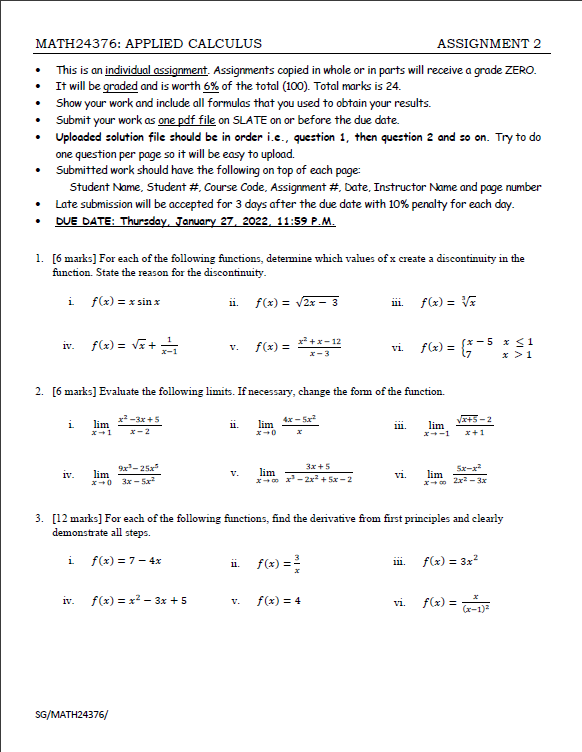 Solved . MATH24376: APPLIED CALCULUS ASSIGNMENT 2 • This is | Chegg.com