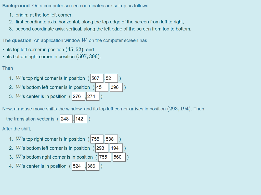 Solved Background: On a computer screen coordinates are set | Chegg.com