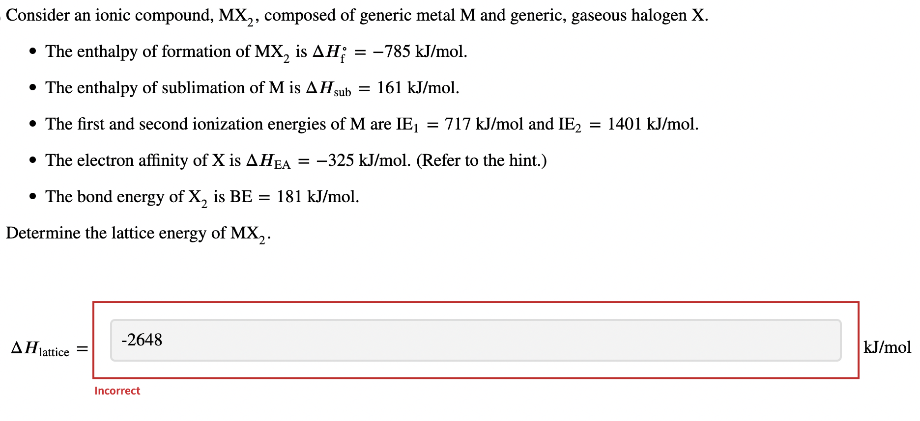Consider an ionic compound, MX2, composed of generic | Chegg.com