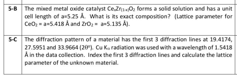 Solved The mixed metal oxide catalyst CexZr(1-x)O2 forms a | Chegg.com