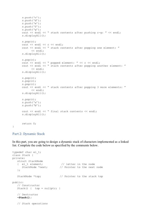 Purpose O F Lab Implement Test Static Dynamic Stack Part 1 Static Stack 5962