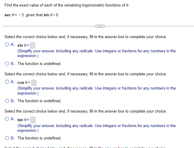 Solved Find the exact value of each of the remaining | Chegg.com