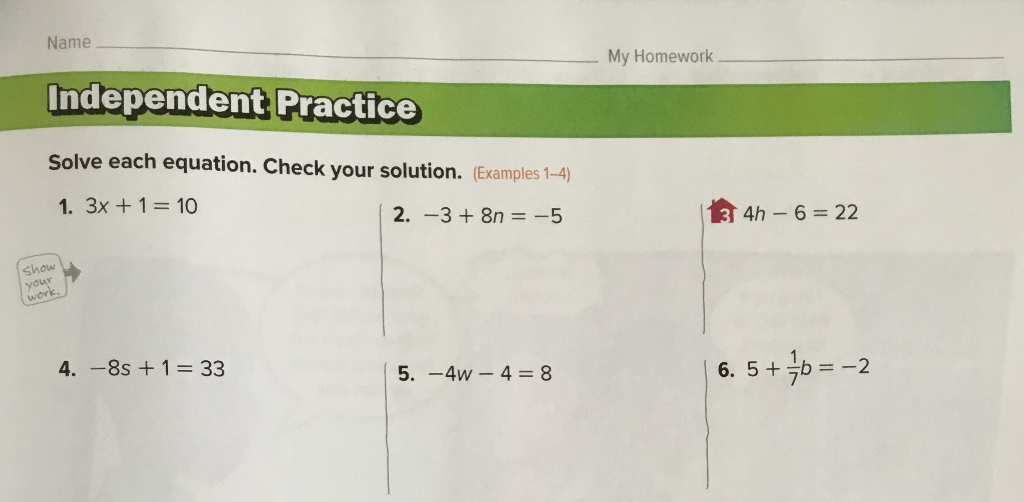 Solved Name My Homework Independent Practice Solve each | Chegg.com