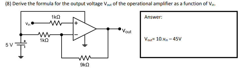 Solved (8) Derive the formula for the output voltage Vout | Chegg.com