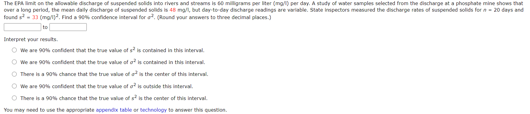 Solved The EPA limit on the allowable discharge of suspended | Chegg.com