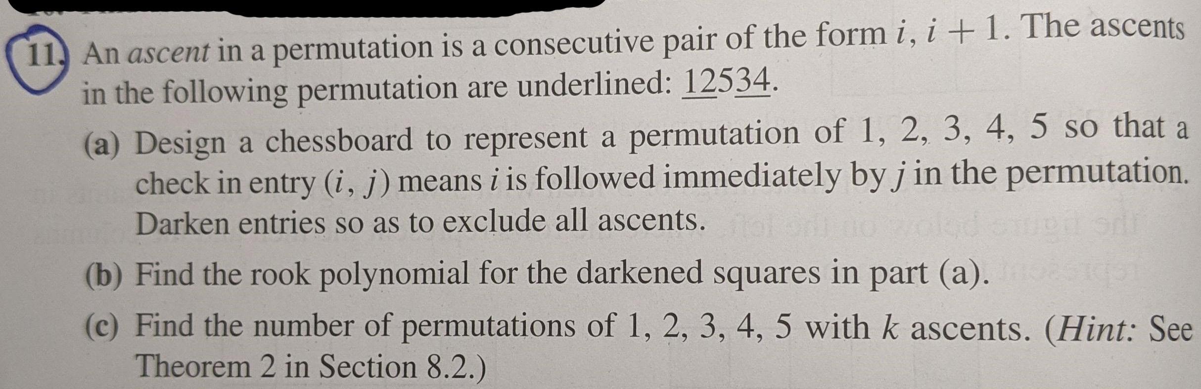 11. An ascent in a permutation is a consecutive pair | Chegg.com