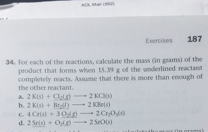 Solved For each of the reactions, calculate the mass (in | Chegg.com