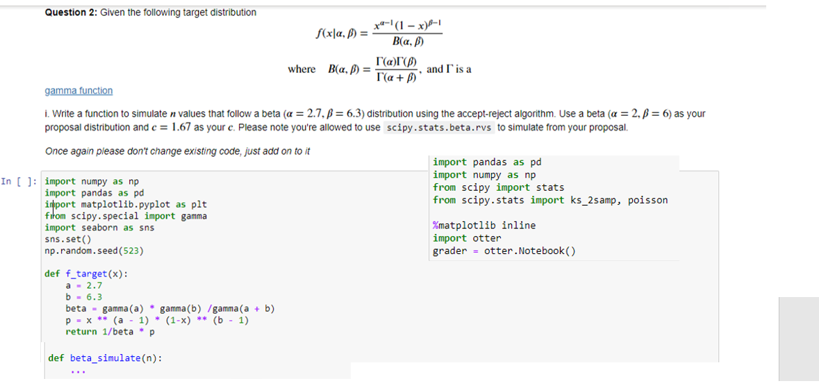 Solved Question 2: Given the following target distribution | Chegg.com