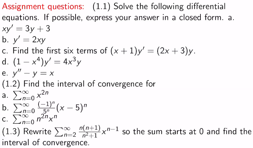 Solved Assignment questions: (1.1) Solve the following | Chegg.com