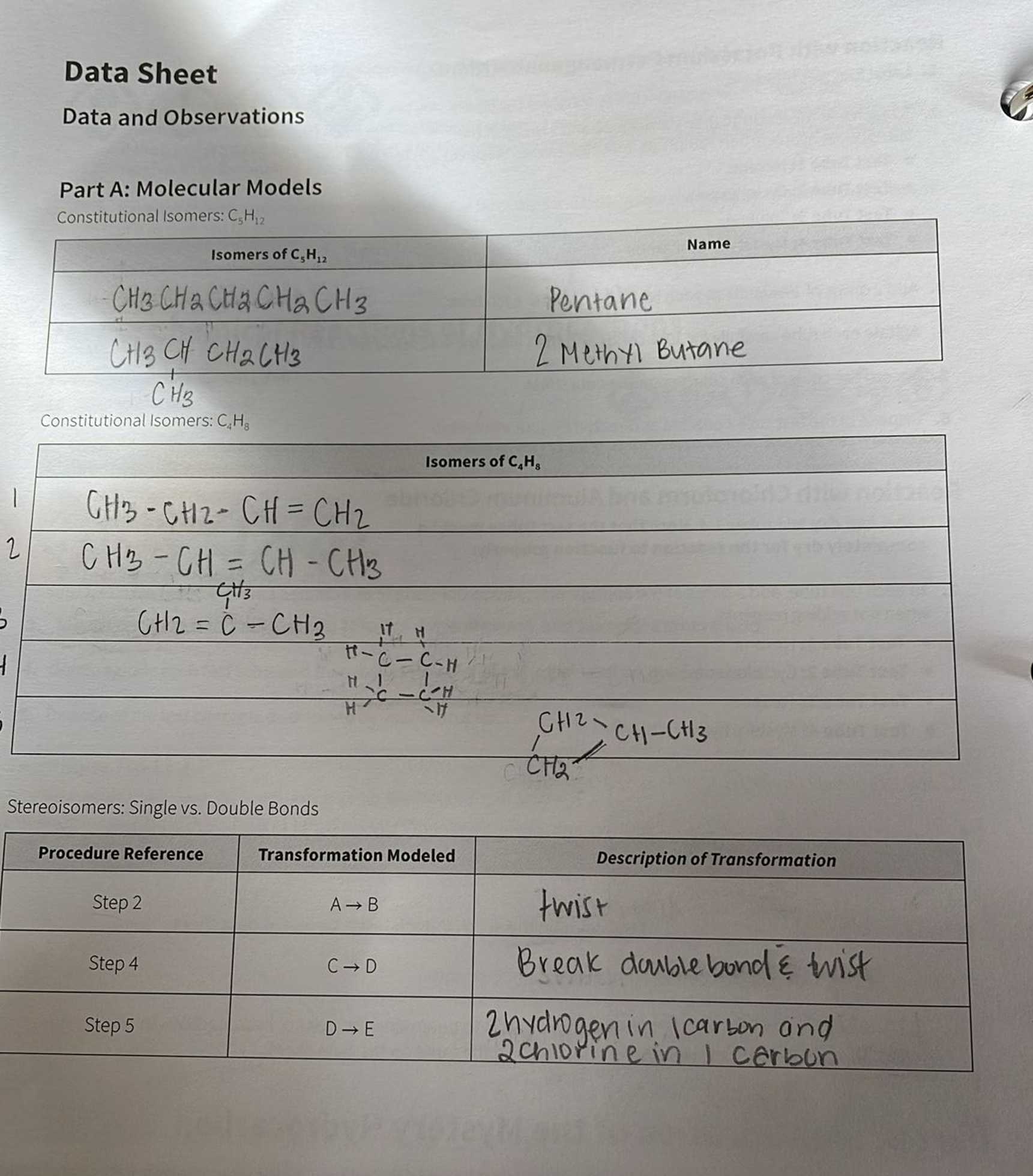 Solved Data SheetData and ObservationsPart A: Molecular | Chegg.com