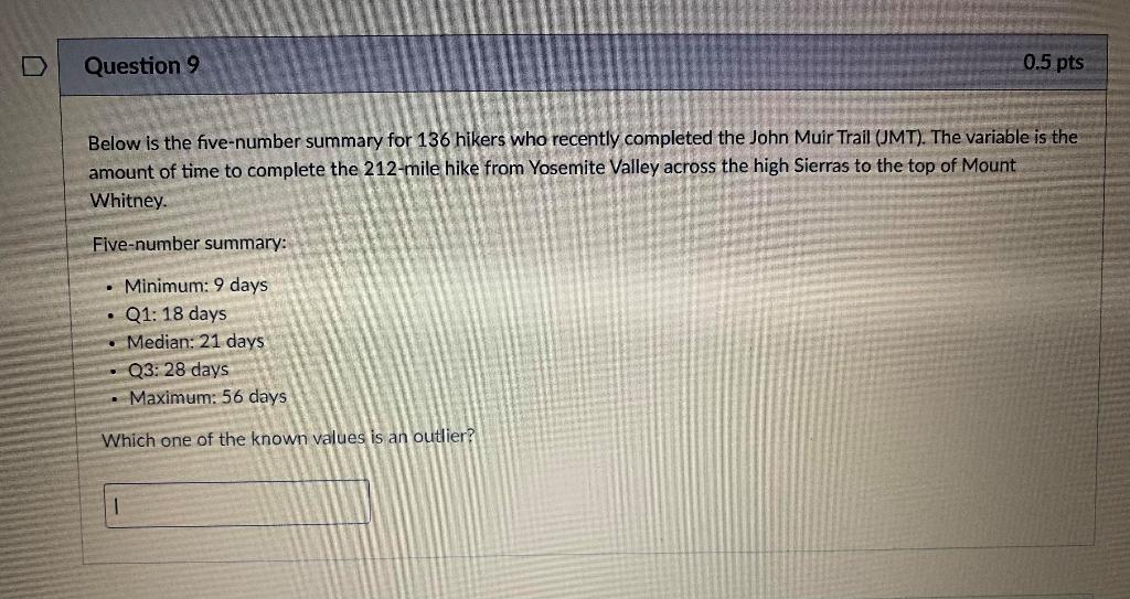 Solved ion 9 0 5 Pts Below Is The Five number Summary Chegg