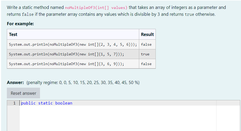 Solved Write a static method named noMultiple0f3(int[] | Chegg.com