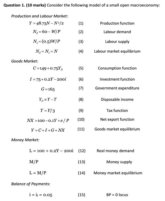 Solved Question 1. (10 marks) Consider the following model | Chegg.com