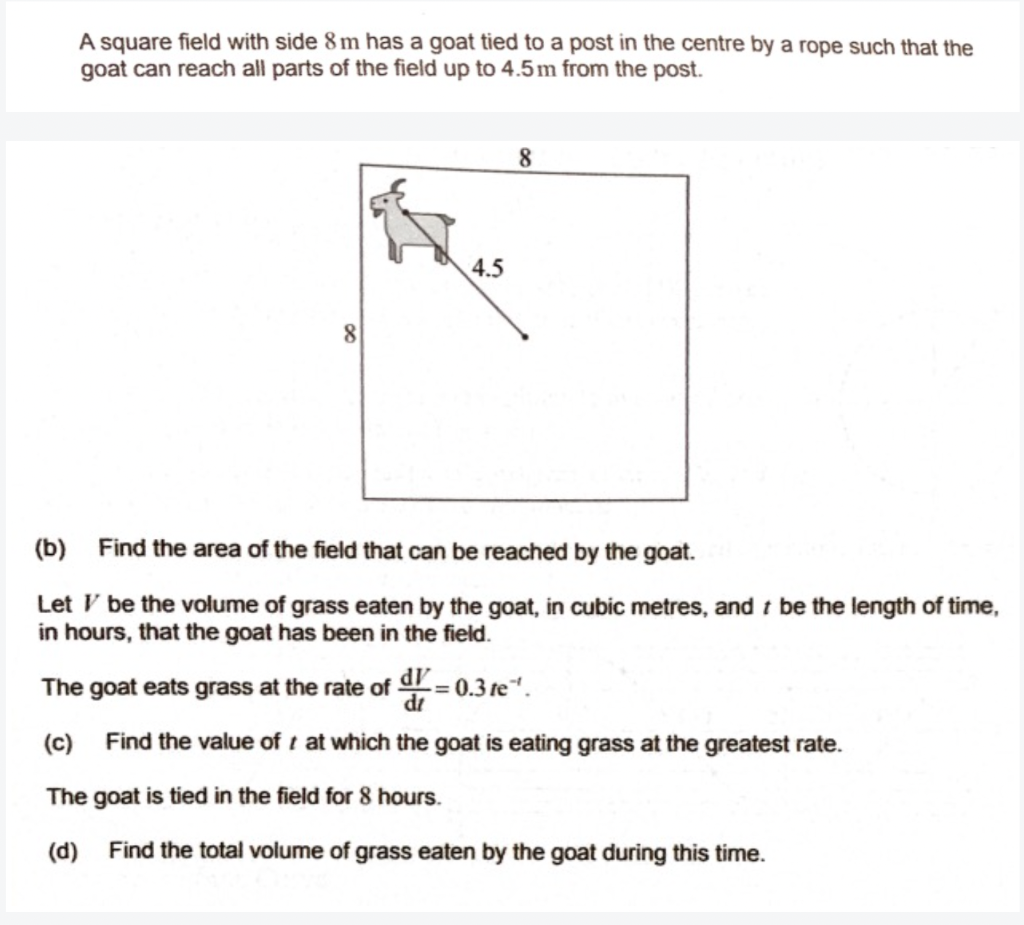 Solved A square field with side 8 m has a goat tied to a | Chegg.com